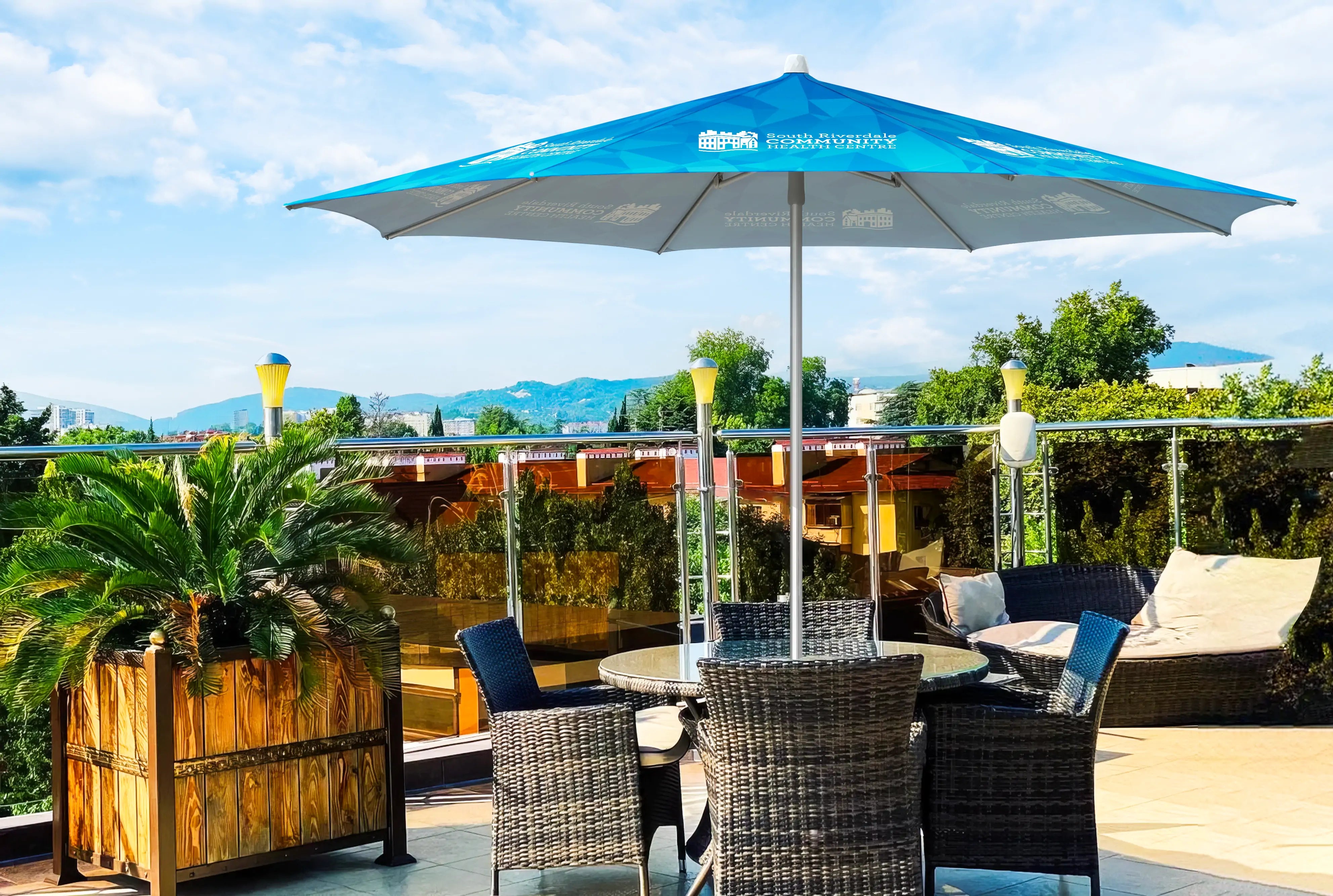 Custom Printed Commercial Restaurant Patio Umbrella – Deluxe Canopy